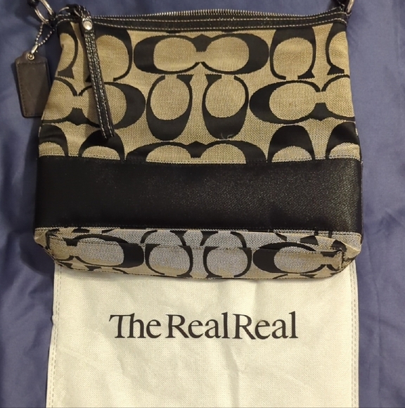 Coach | Bags | Coach Black And Tan Handbag With Signature Monogram ...